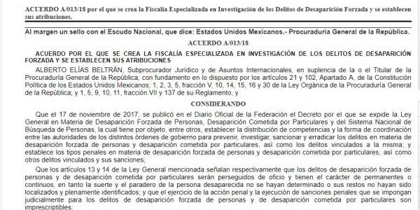 Publica Pgr En El Dof Acuerdo Por El Que Se Crea La Fiscalía